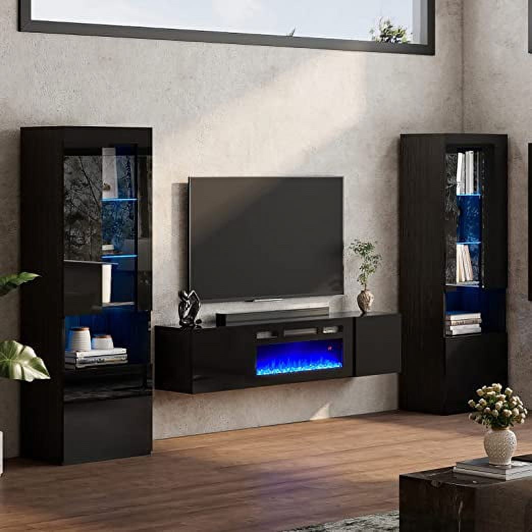AMERLIFE High Gloss Finish Wall Unit Modern Entertainment Center with ...