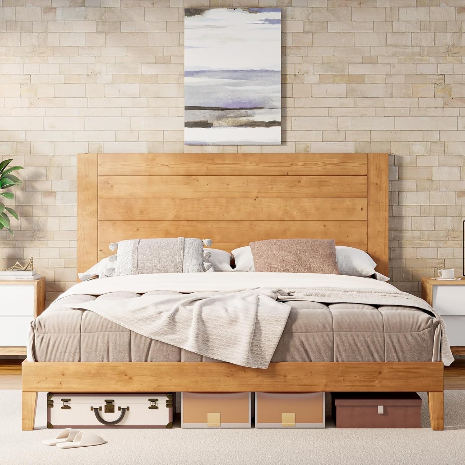 Merluxy King Size Solid Wood Bed Frame, Mid-Century Modern Platform Bed ...