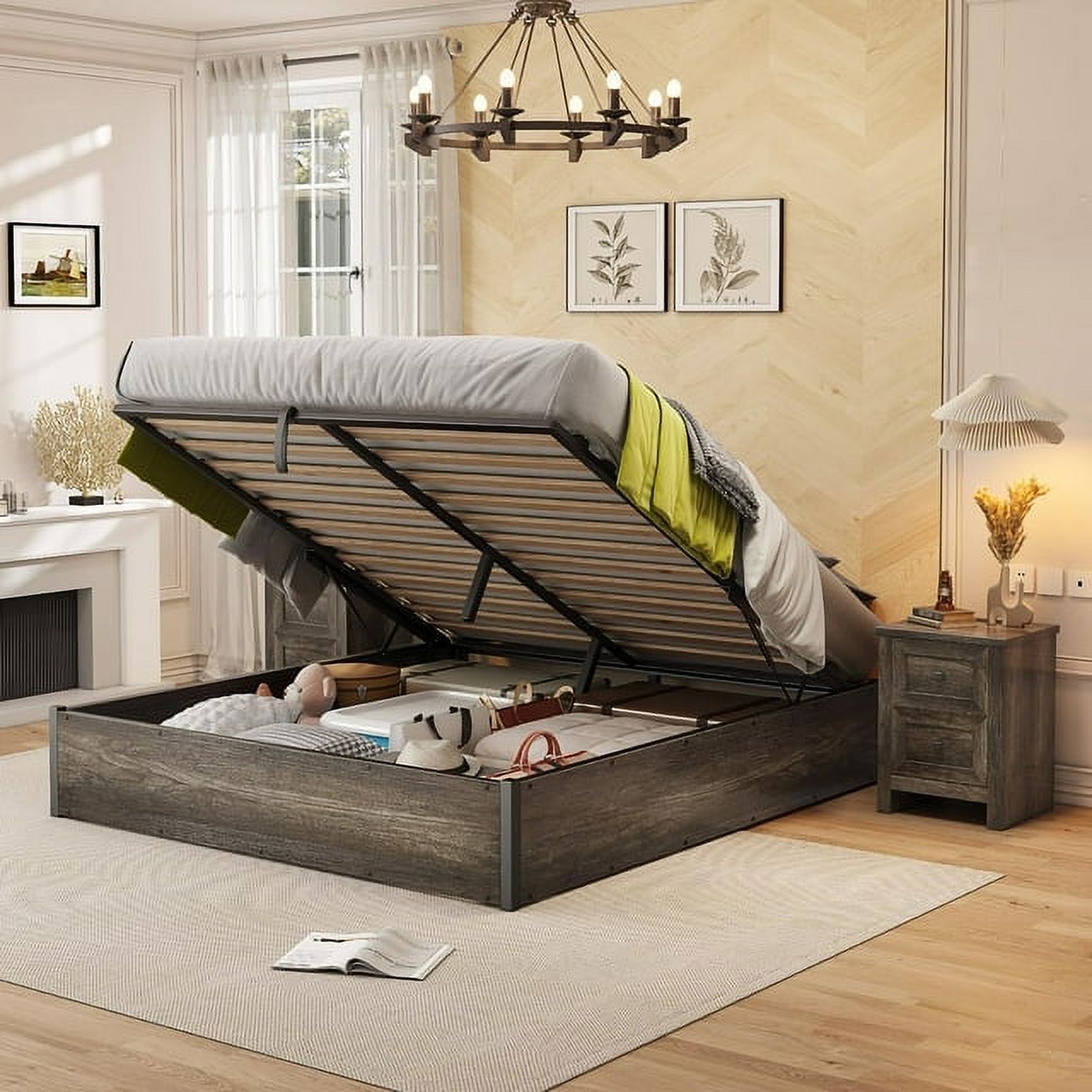 PAPROOS Full Size Bed Frame, Rustic Wood Platform Bed with Headboard ...