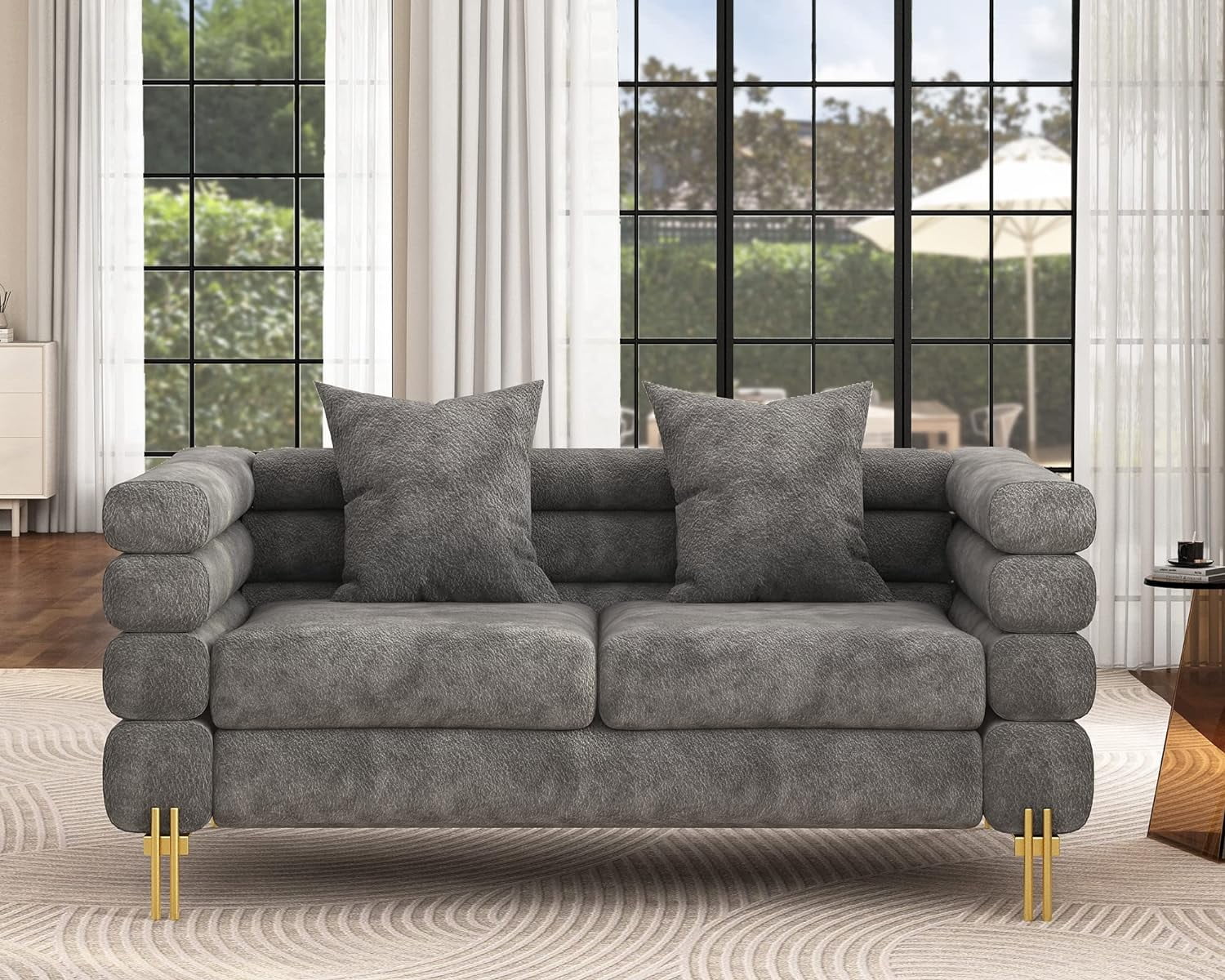 AMERLIFE Loveseat Sofa, 2 Seater Couch- Deep Seat Sofa Couch, Comfy Sofa for Living Room- Grey ...