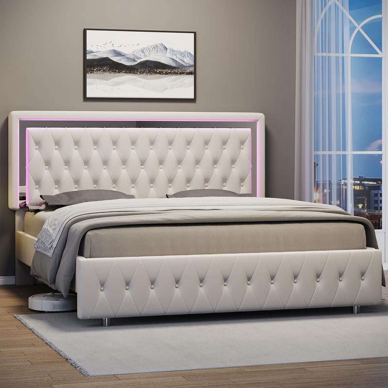 AMERLIFE Modern Bed Frame with RGB LED Lights, Adjustable Headboard ...