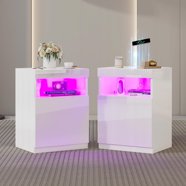 Vabches Simple Night Stand Pair, Rattan with USB, 2 Drawers - Set of 2 ...