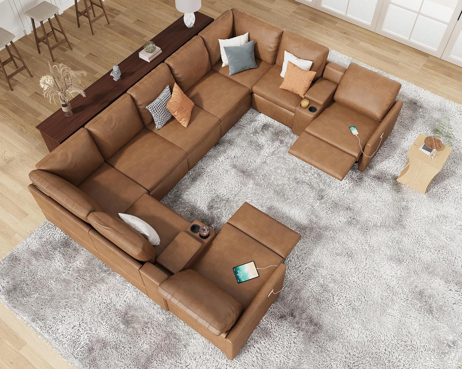 AMERLIFE Reclining Sofa with Console& Dual Recliner, 9 Seat with Cup ...