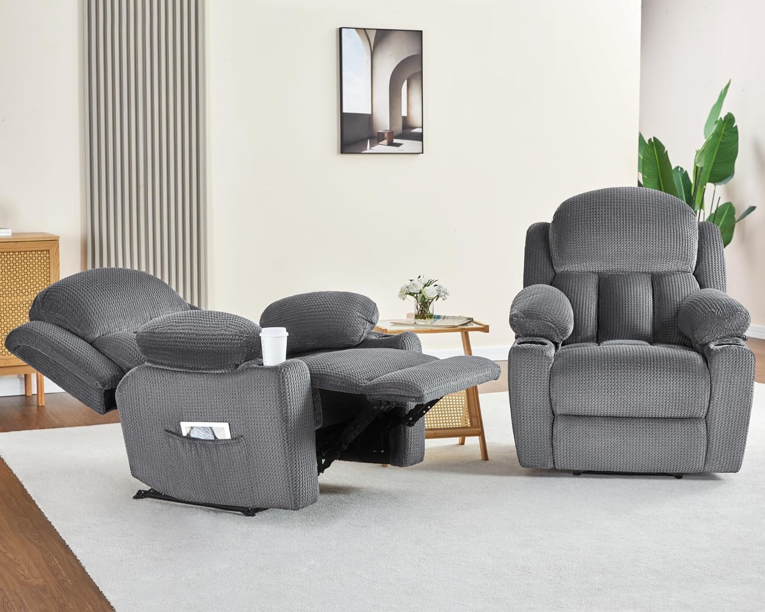AMERLIFE Recliner Chair Set, Sofa Recliner with Cup Holders for Living ...