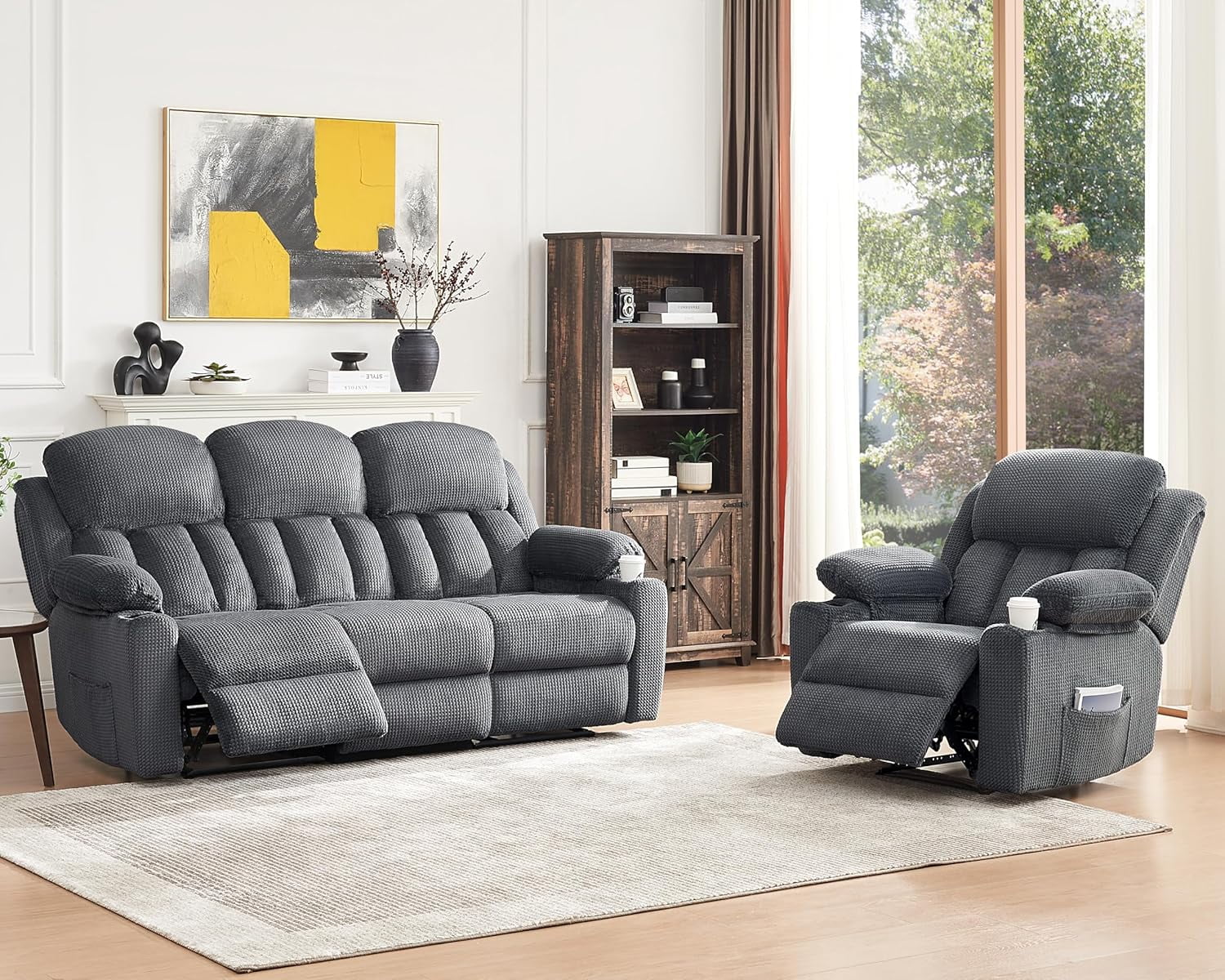 AMERLIFE Recliner Couch, Reclining Sectional Sofa with Cup Holders ...
