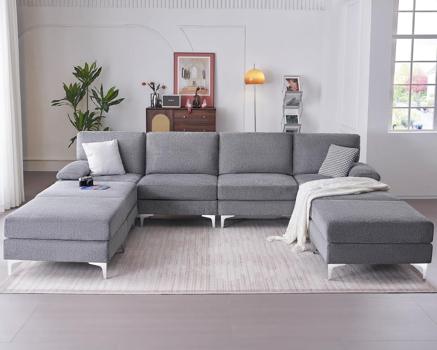 AMERLIFE Sectional Sofa, 8 Seater Modular Sectional Couches with Ottomans, Sofa Bed for Living ...