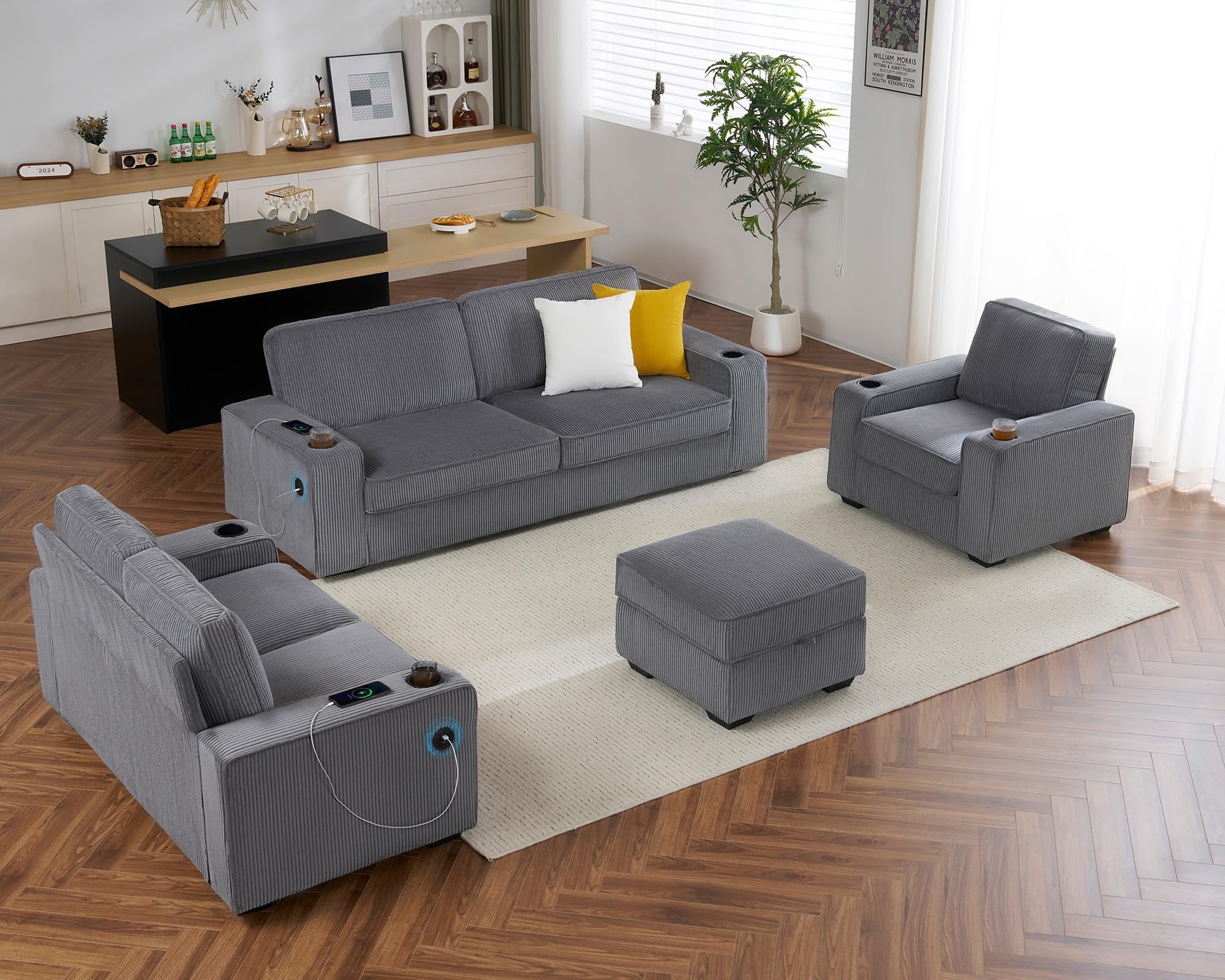 VANACC Sofa, 3 Piece Set with Storage Ottoman, Deep Seat Couches- Comfy ...