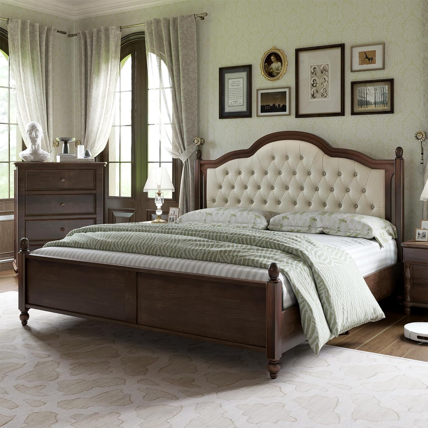 AMERLIFE Solid Wood Bed Frame Queen Size, Transitional Platform Bed ...
