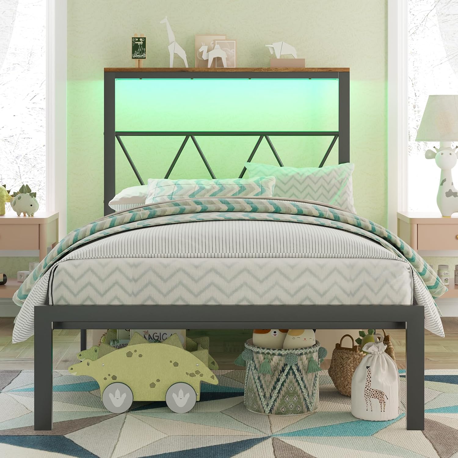 uhomepro Twin Platform Bed Frame with Headboard, Metal Twin Size Bed ...