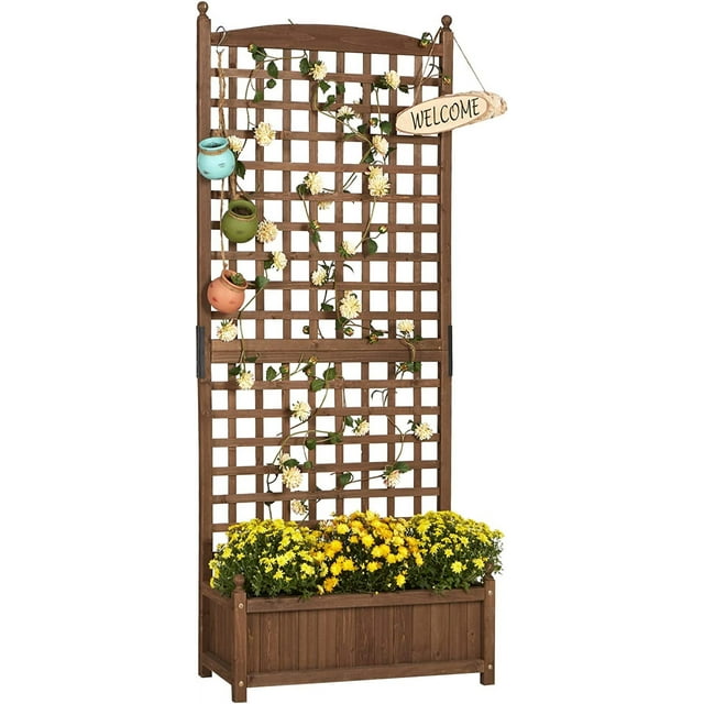 AMERLIFE Wood Planter with Trellis 71"x29.5"x13" Raised Garden Bed ...