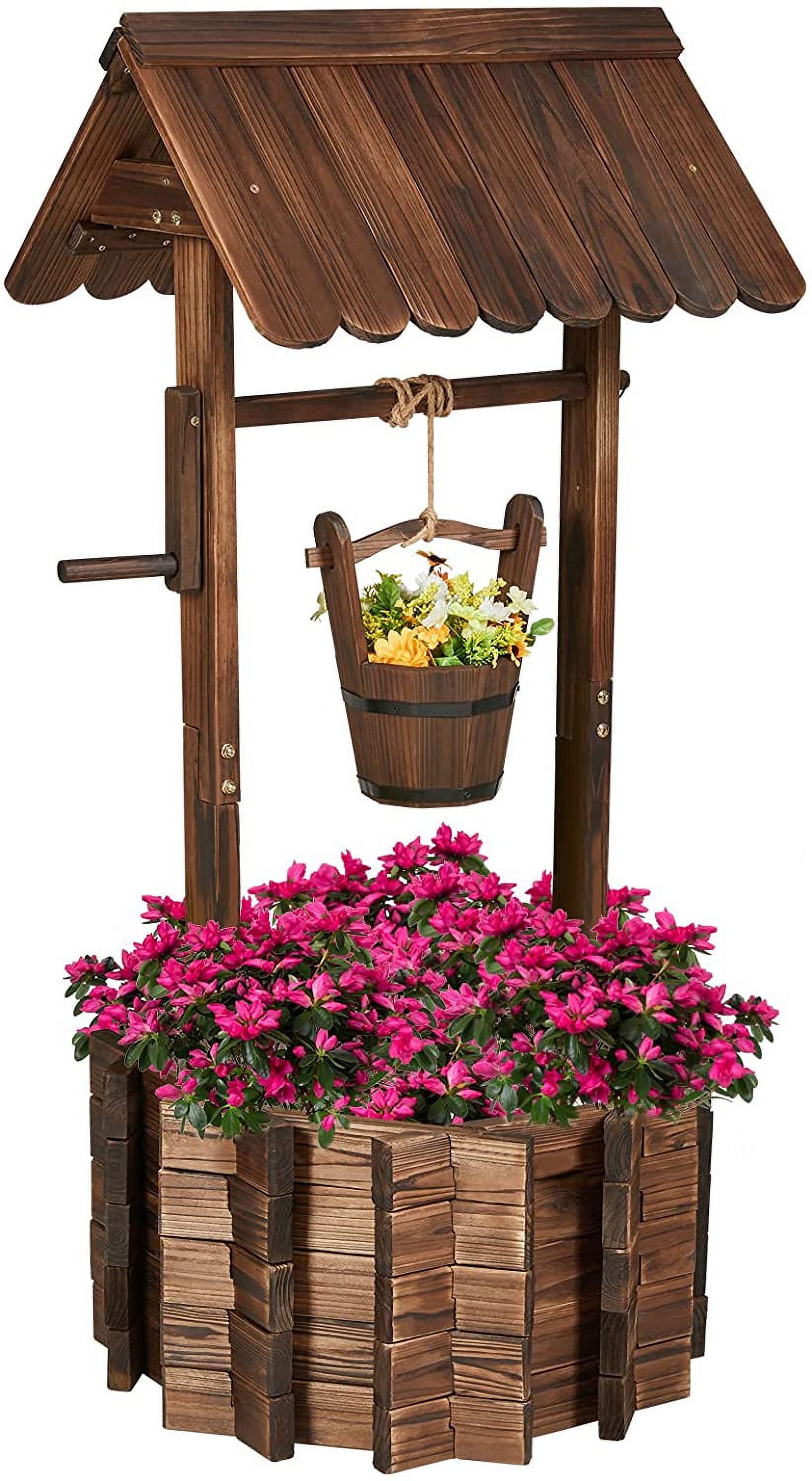 Bilot Wooden Well Bucket Flower Plants Planter Outdoor Wishing Well ...