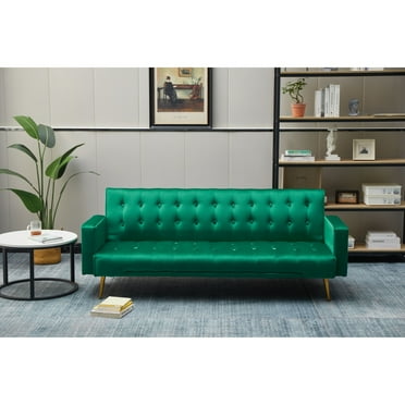 Pemberly Row 70" Square Arm Upholstered Velvet Sofa in Green - Walmart.com