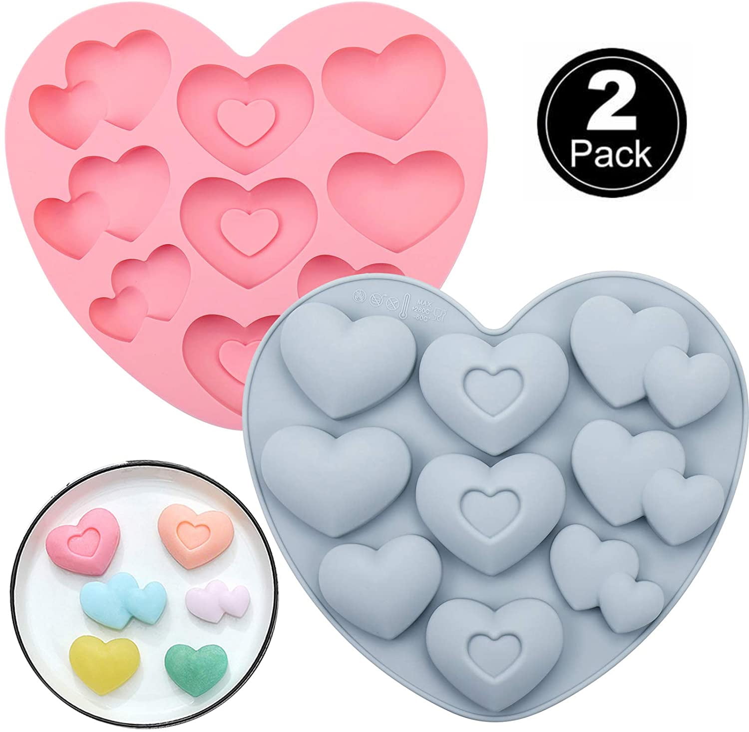 AMERTEER 2 Pack Heart Silicone Molds Heart Shaped Baking Molds Making ...