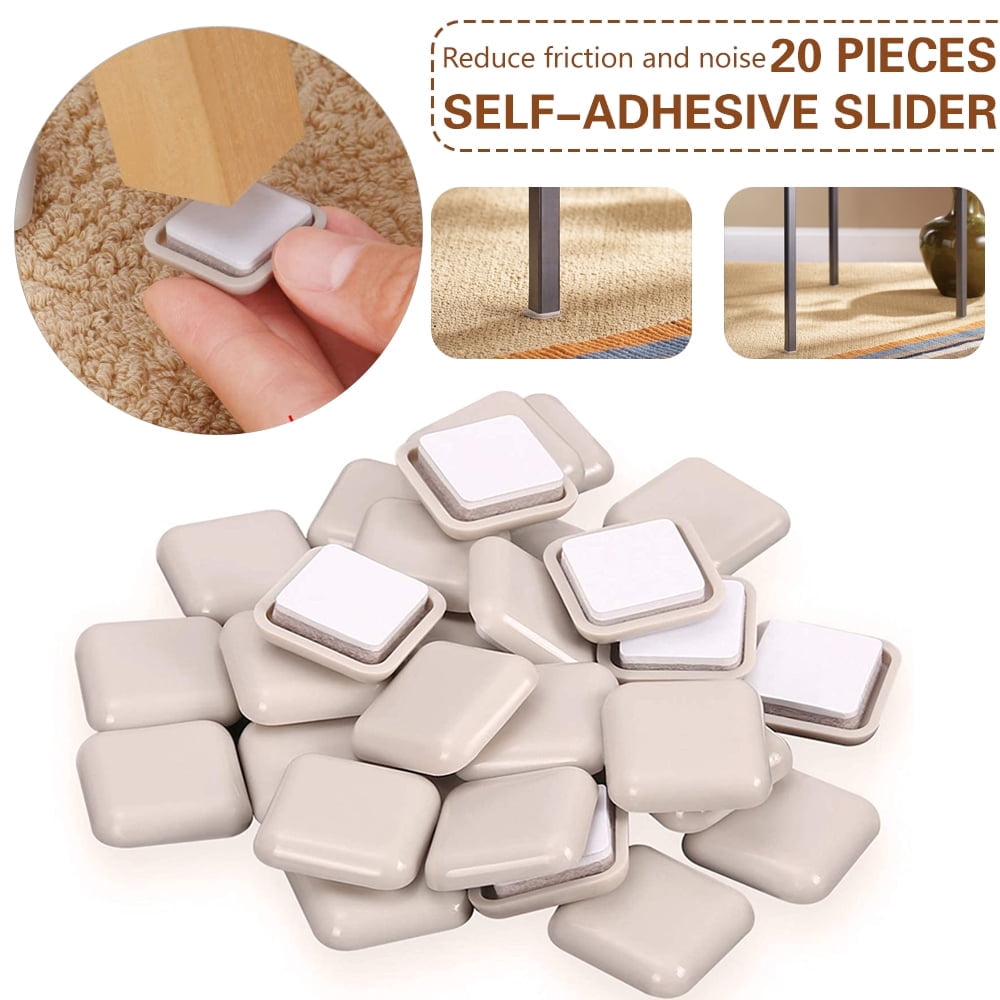 AMERTEER 20 PCS Self-Stick Furniture Sliders,2 Inch Square Furniture ...