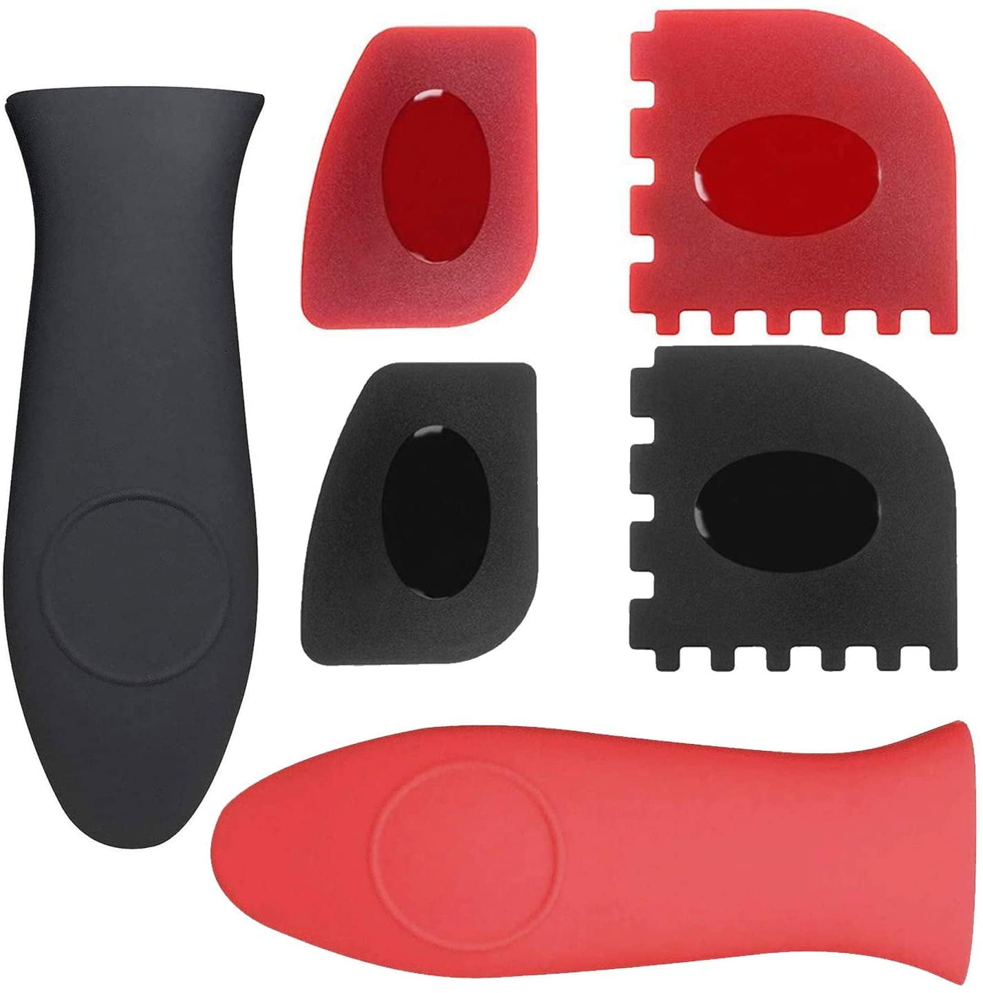 AMERTEER 2Pcs Grill Pan Scraper+ 2 Pcs Cast Iron Silicone Hot Handle ...