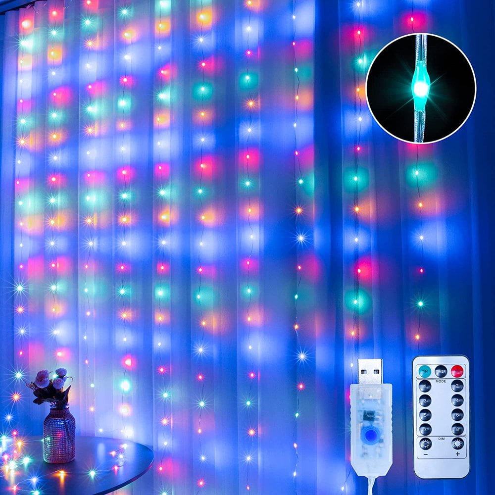 AMERTEER 300 LED Pink Curtain String Lights Twinkle Fairy Lights for ...