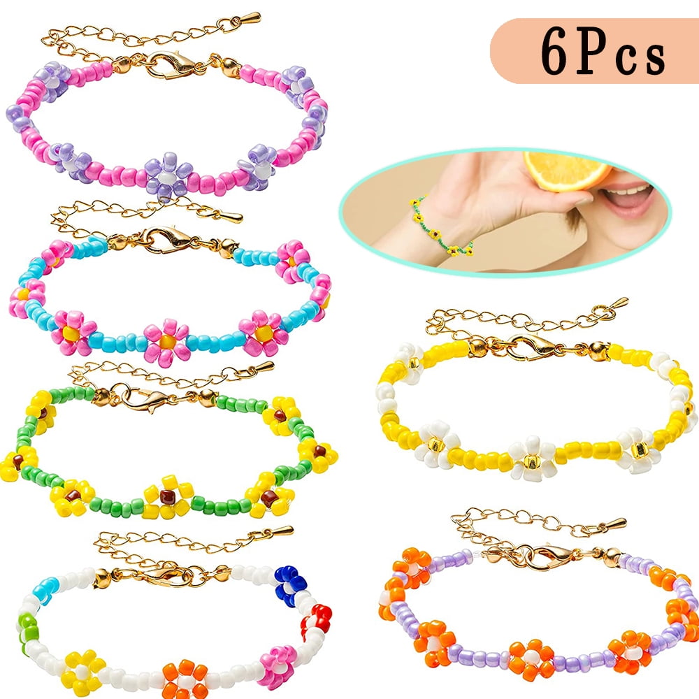 AMERTEER 6Pcs Colorful Daisy Flower Bead Bracelets Set Indie Handmade ...