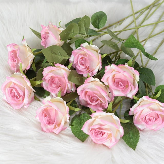 AMERTEER Aosijia 12 PCS Artificial Pink Roses Flowers for Valentine‘s ...