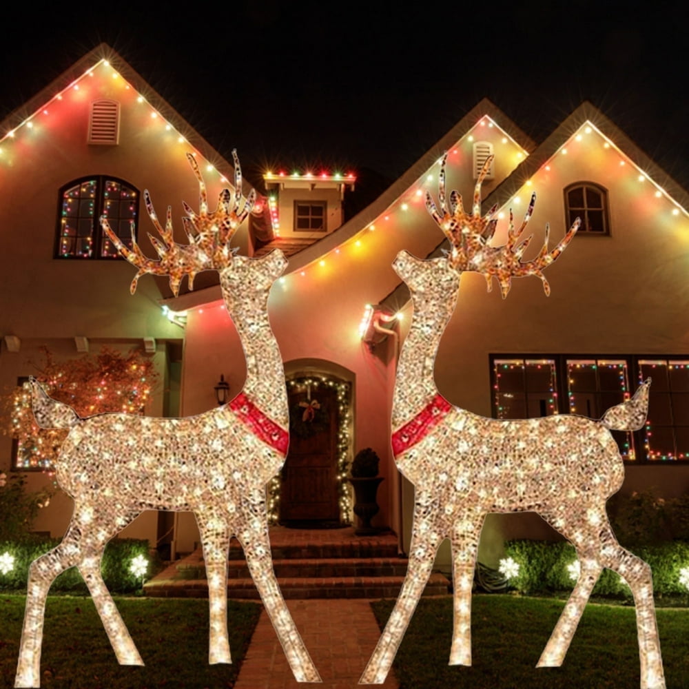 AMERTEER Lighted Christmas Deer Sleigh Outdoor Yard Decoration Winter ...