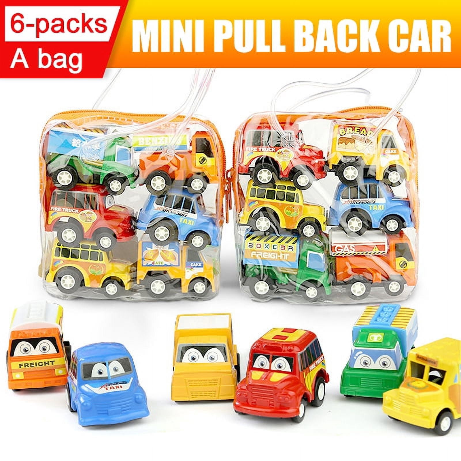 AMERTEER Pull Back Cars for Kids Toddler Toys Vehicles Set of 6 Push Go ...