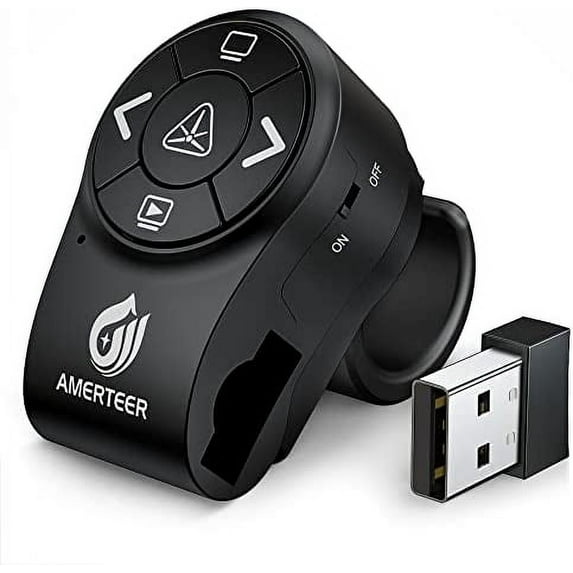 AMERTEER Wireless Presenter RF 2.4GHz Presentation Laser Pointer Finger Ring Remote PowerPoint ...