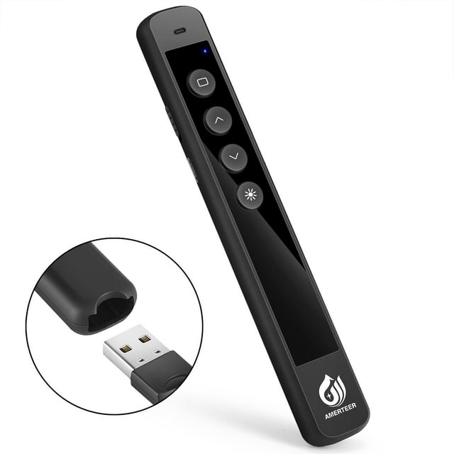 AMERTEER Wireless Presenter, RF 2.4GHz Presentation Remote Rechargeable with Laser Pointer ...