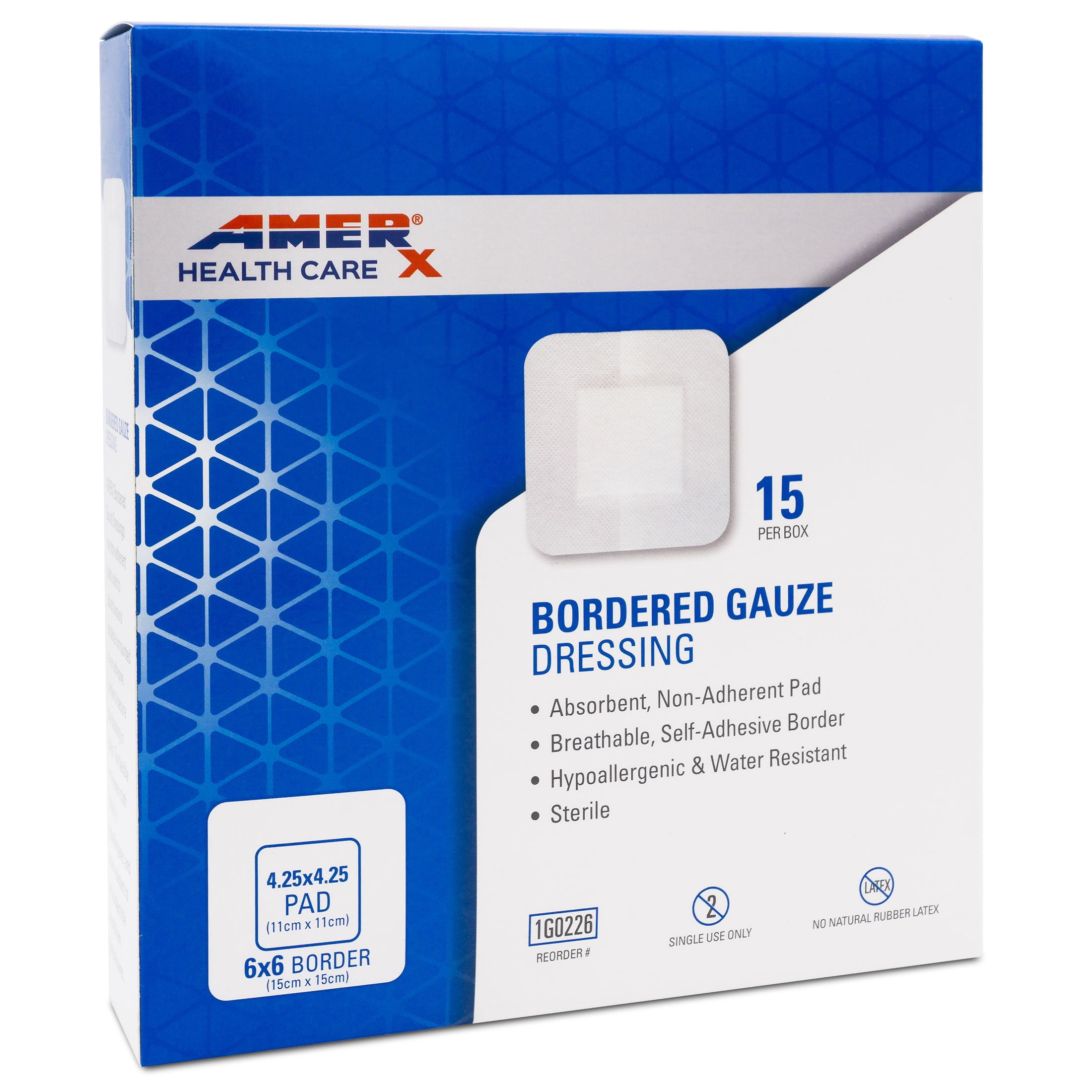 AMERX Bordered Gauze (6x6) – 15 Self-Adhesive Bandages/Box | Water ...