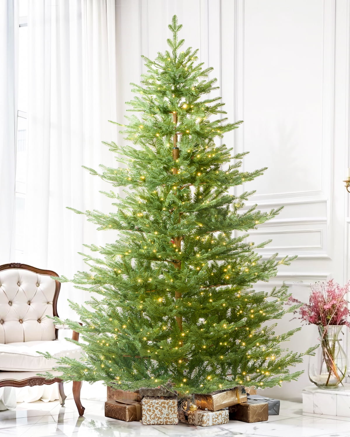 AMERZEST 6.5ft Tall Pre-Lit Aspen Fir Artificial Xmas Tree with 600 ...
