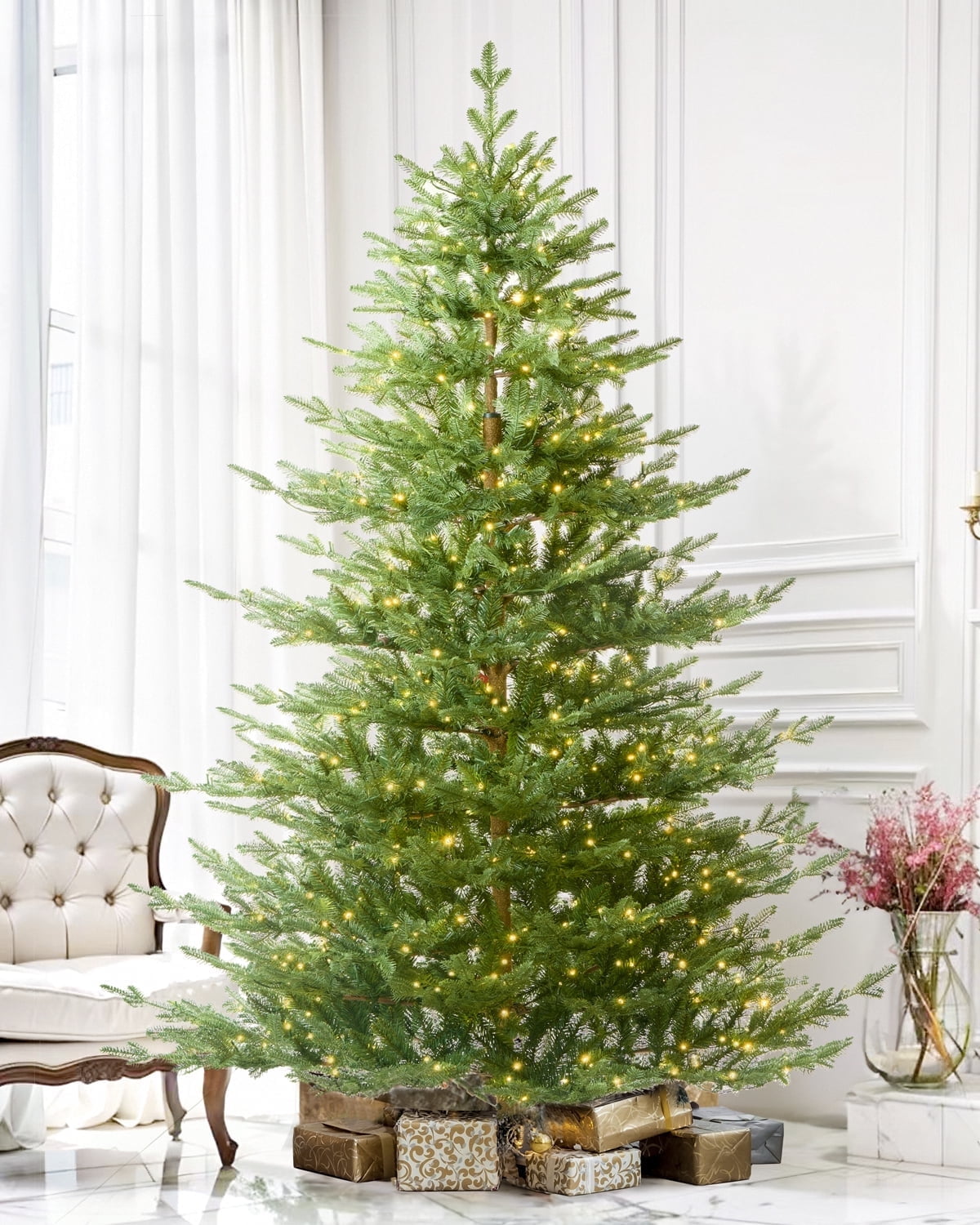 AMERZEST 7.5ft Tall Pre-Lit Aspen Fir Artificial Christmas Xmas Tree with 750 LED Lights ...