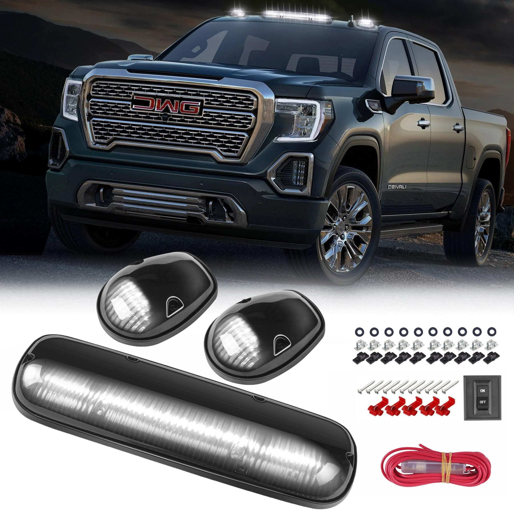 AMEXMART 3Pcs Cab Maker KEF16 Lights Smoke Lens White LED Roof Top ...