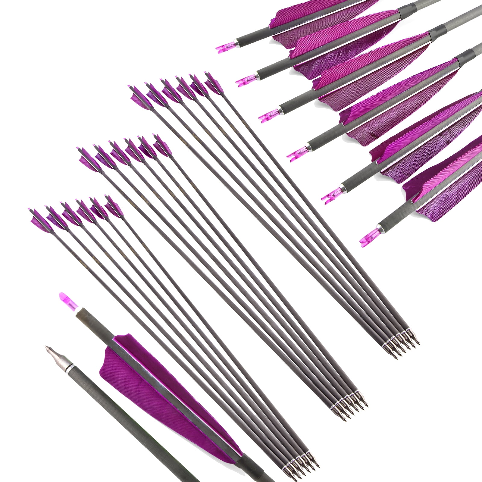 AMEYXGS 6pcs 30-inch Archery Real Feather Mixed Carbon Arrow, 500 ...