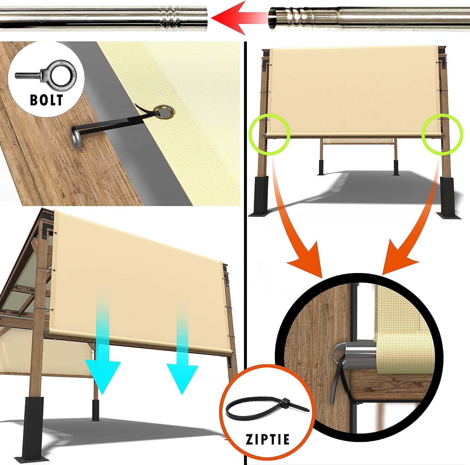 AMGO 12' x 20' Waterproof Grey Pergola Sun Shade Canopy Replacement ...