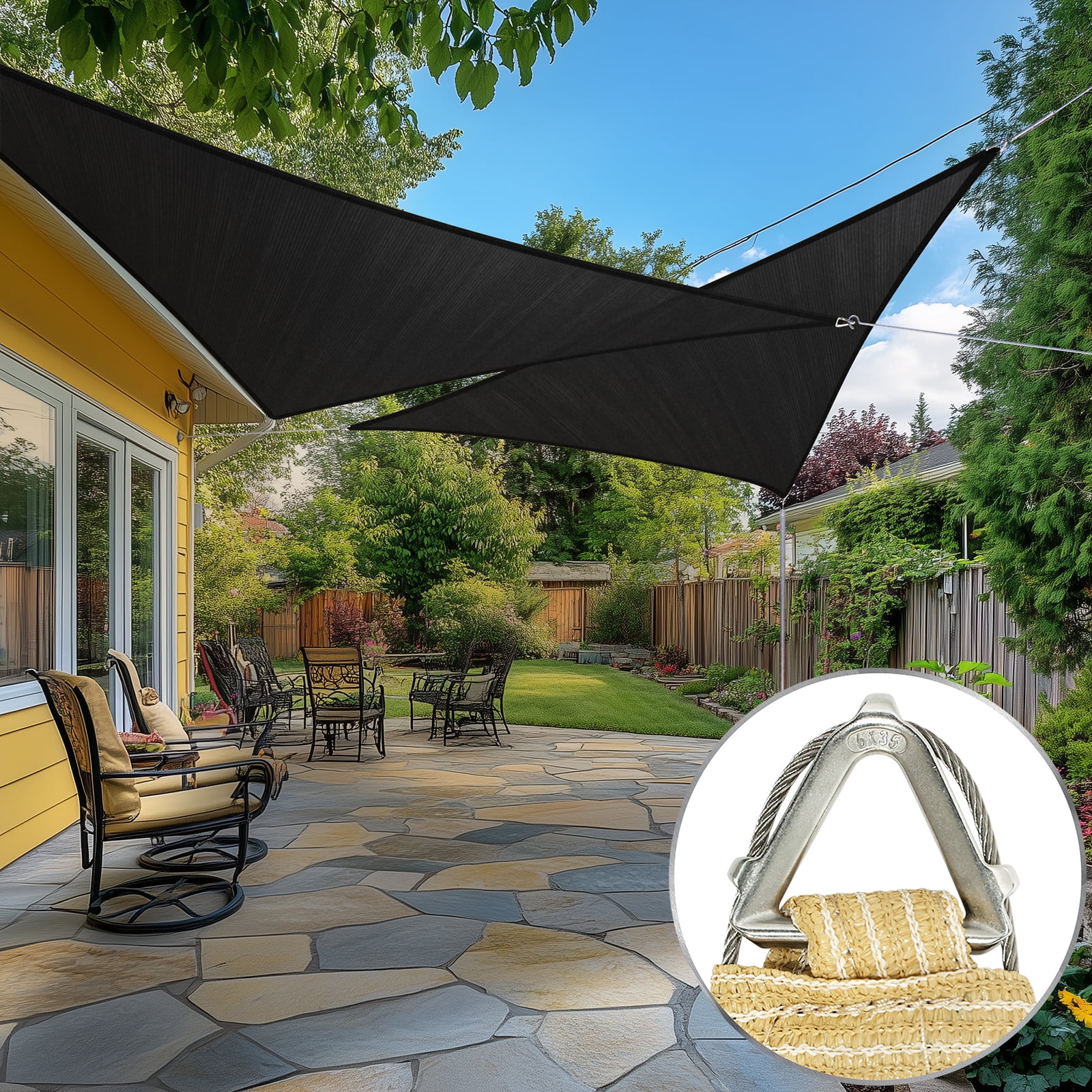 AMGO Pro Ring 30' x 30' x 30' Black TriangleSun Shade Sail, Commercial ...