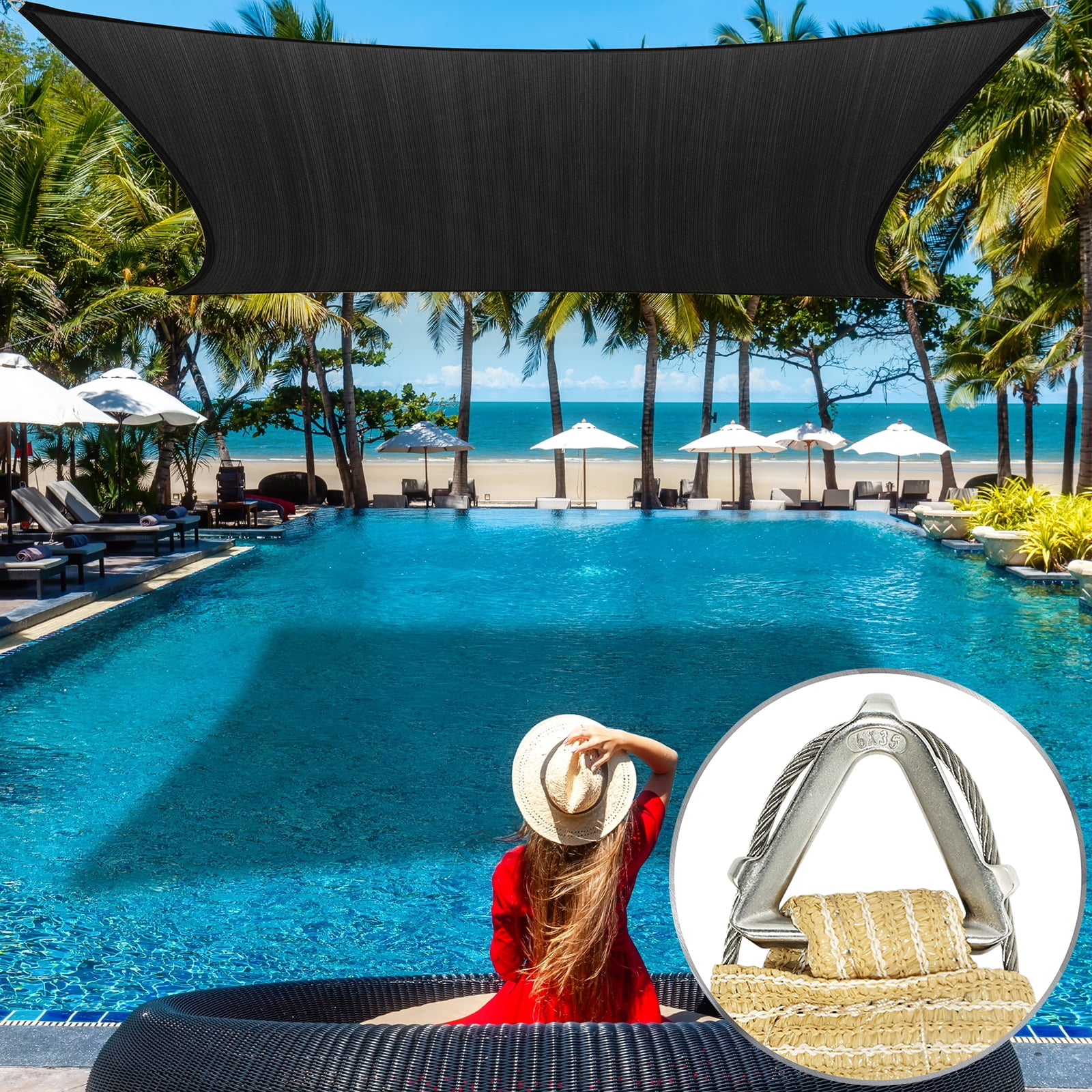 AMGO Pro Ring 8' x 18' Black Customized Size Sun Shade Sail,Commercial ...