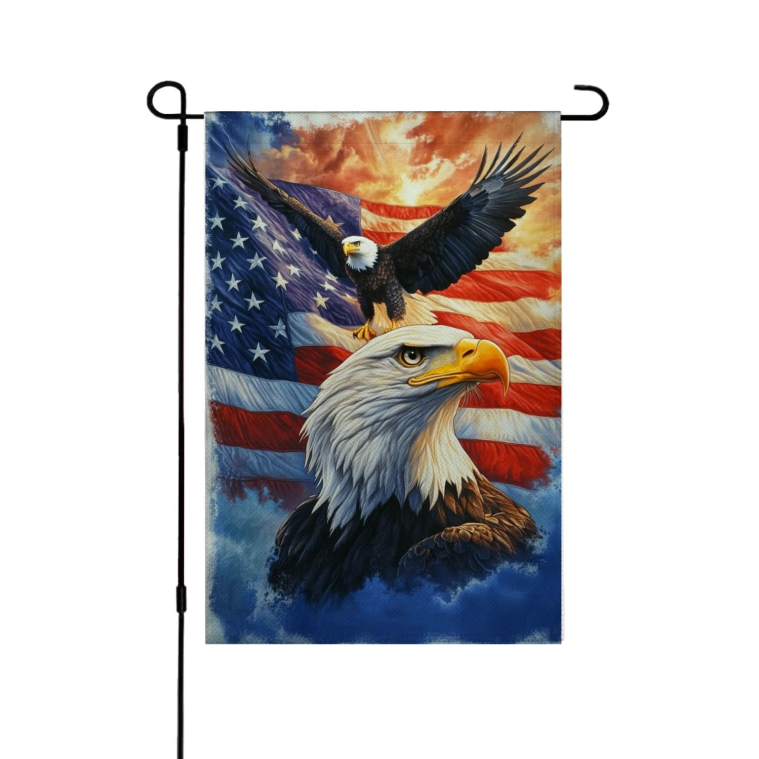 AMHNF American Bald Eagle with Flag Linen Garden Flag 12x18 inch ...