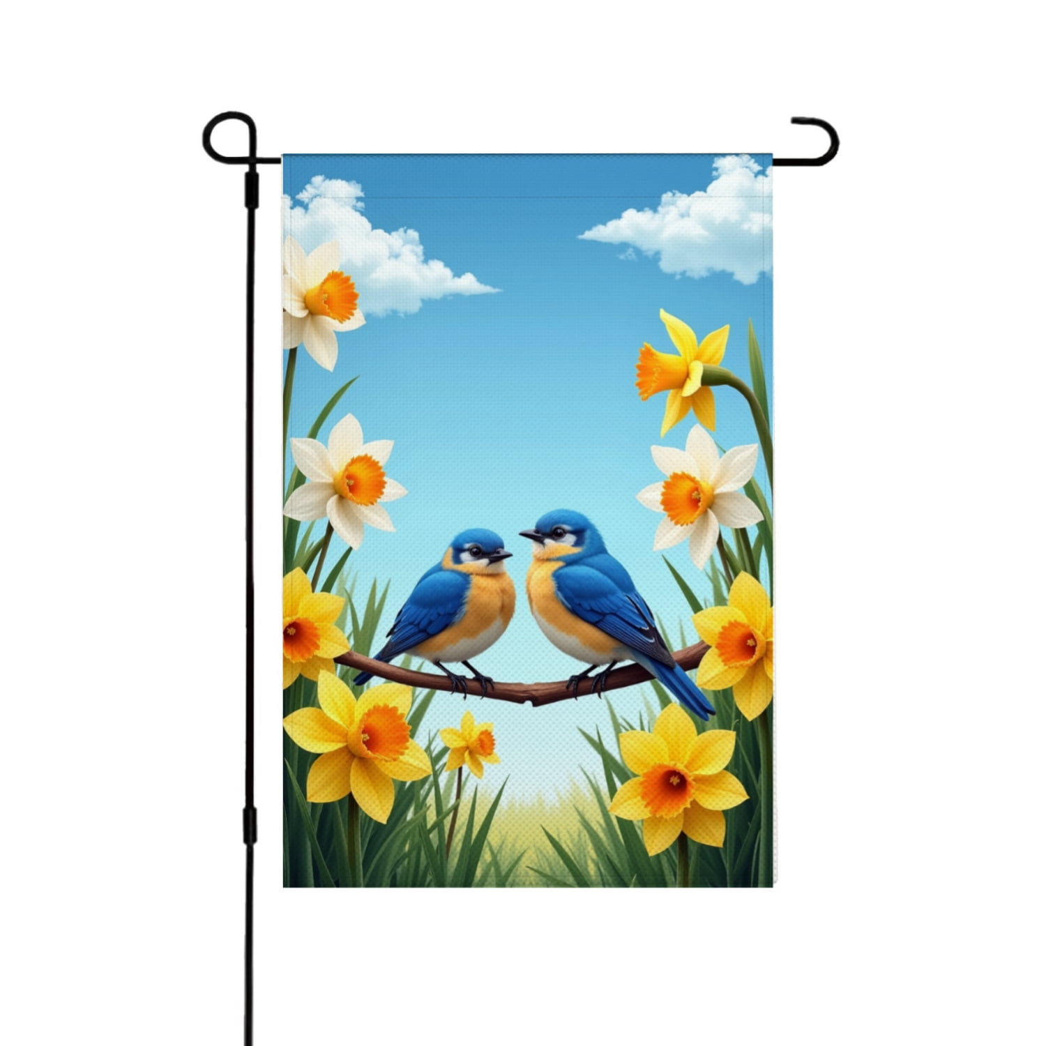 AMHNF Bluebirds on a Branch with Daffodils Linen Garden Flag 12x18 inch ...