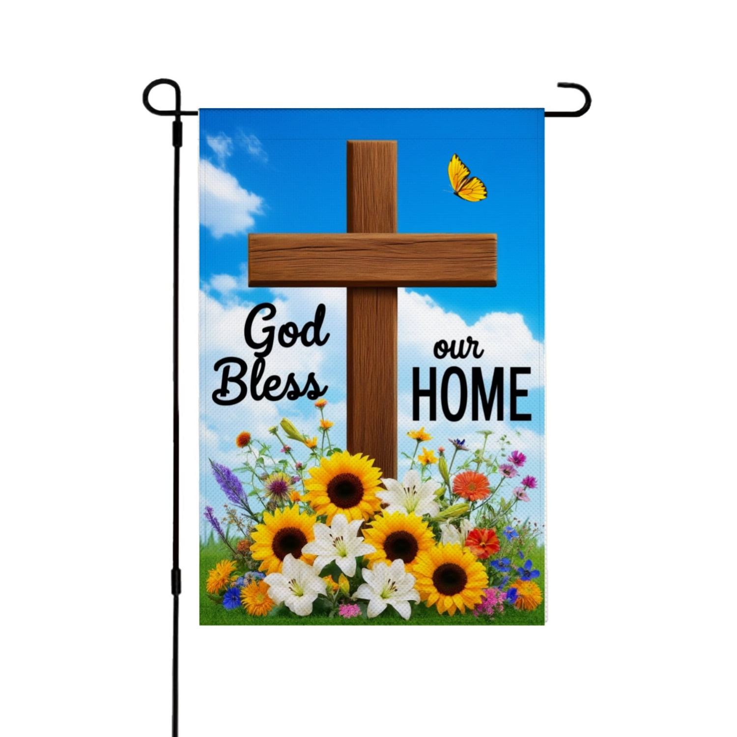 AMHNF God Bless Our Home Cross Garden Flag with Sunflowers and ...