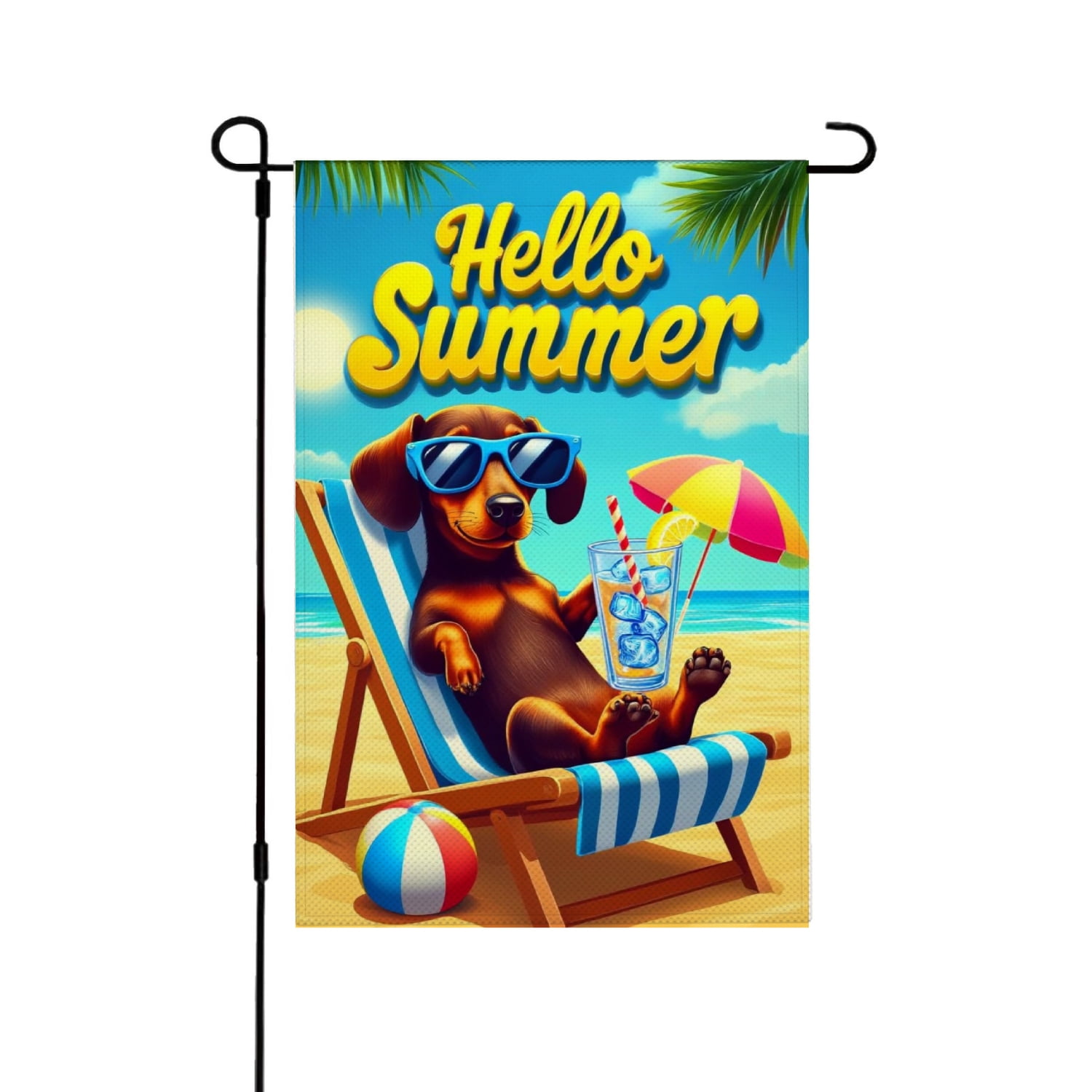 AMHNF Hello Summer Dachshund Beach Scene Linen Garden Flag for Spring ...