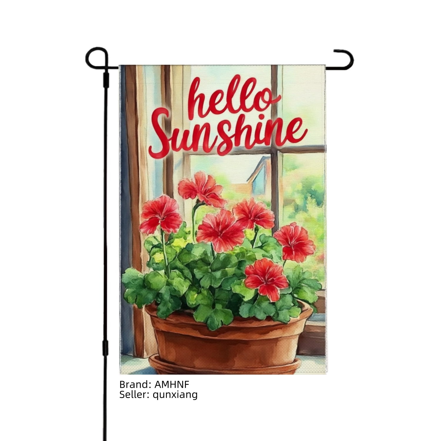 AMHNF Hello Sunshine Linen Garden Flag with Red Geraniums for Spring ...