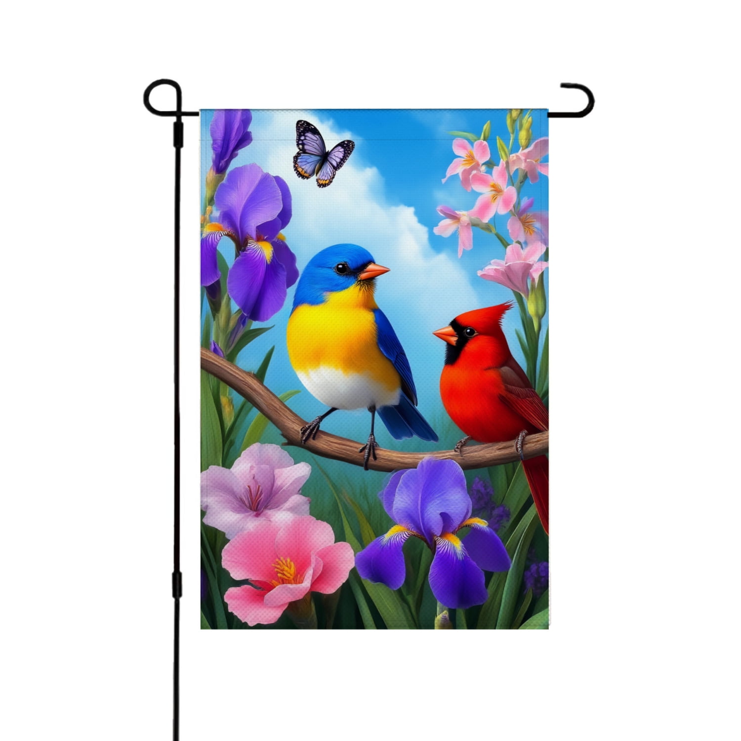 AMHNF Linen Garden Flag with Birds and Flowers for Spring Summer Home ...