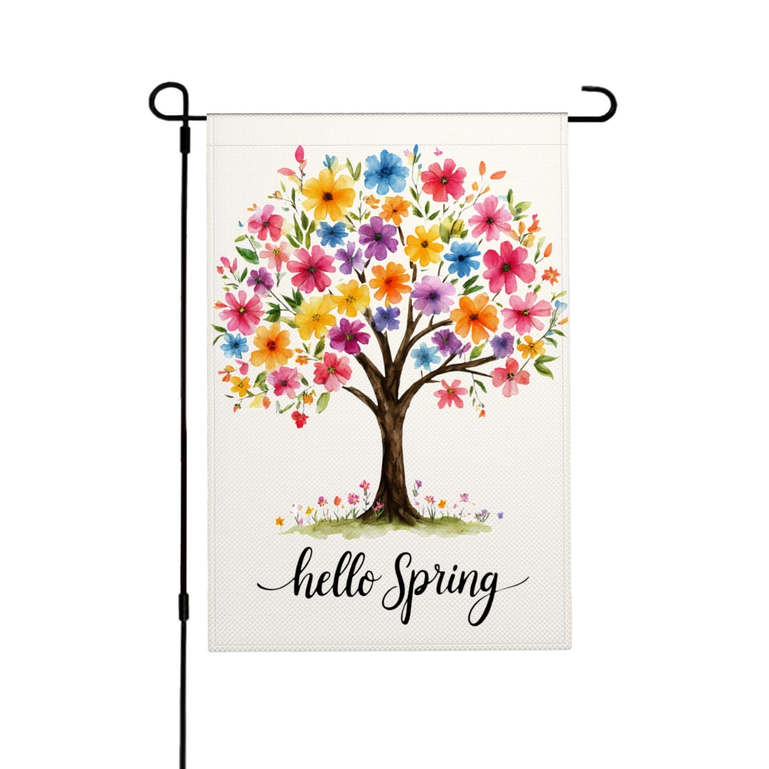 AMHNF Linen Garden Flag with Colorful Flower Tree Design - Hello Spring ...