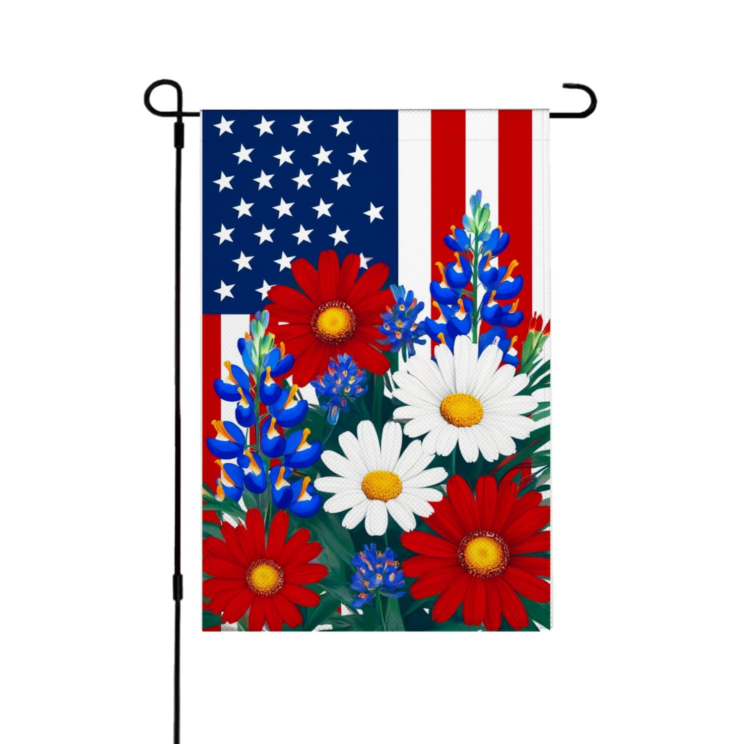AMHNF Linen Garden Flag with Patriotic Flowers for 4th of July Memorial ...
