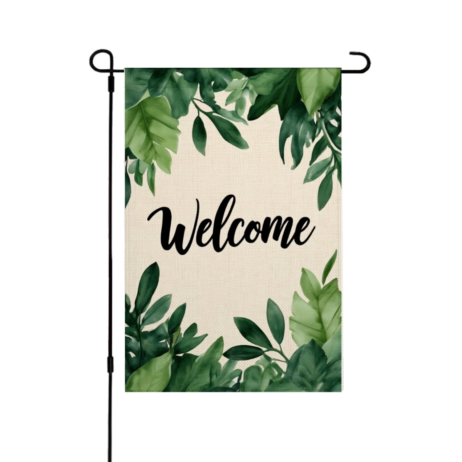 AMHNF Linen Garden Flag with Tropical Leaves Welcome Sign for Spring ...