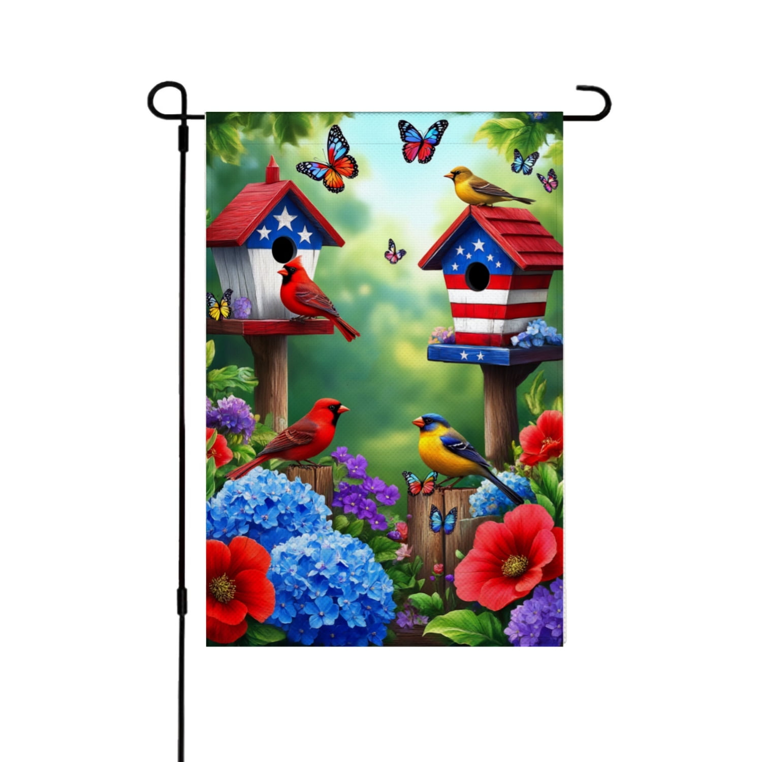 AMHNF Patriotic Birdhouse Garden Flag with Birds and Butterflies for ...