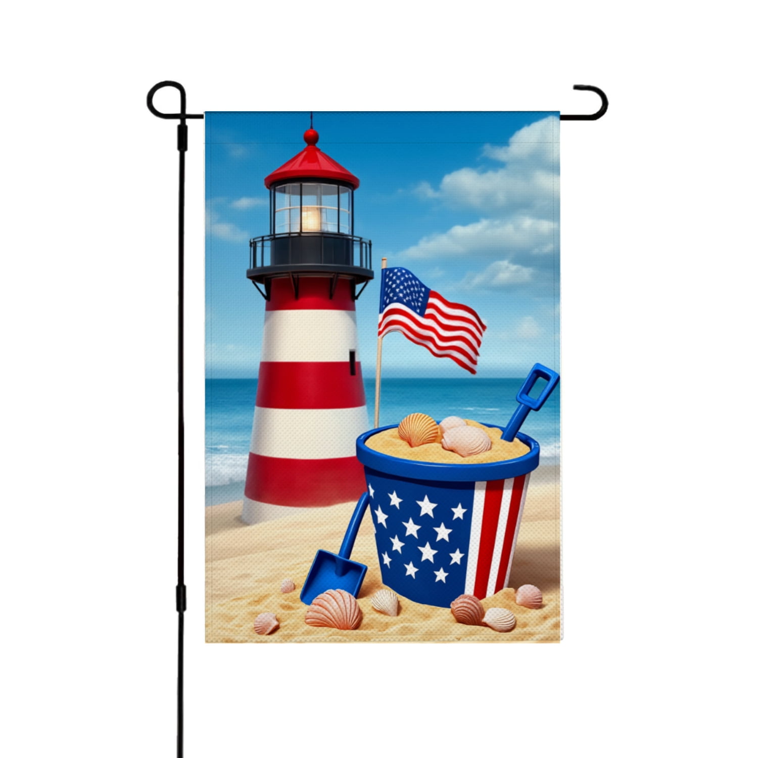 AMHNF Patriotic Lighthouse and Beach Bucket Garden Flag for Spring ...