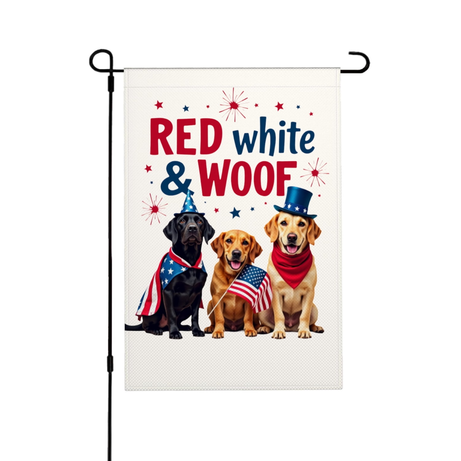 AMHNF Red White & Woof Cute Dogs Linen Garden Flag 12x18 inch, Memorial ...