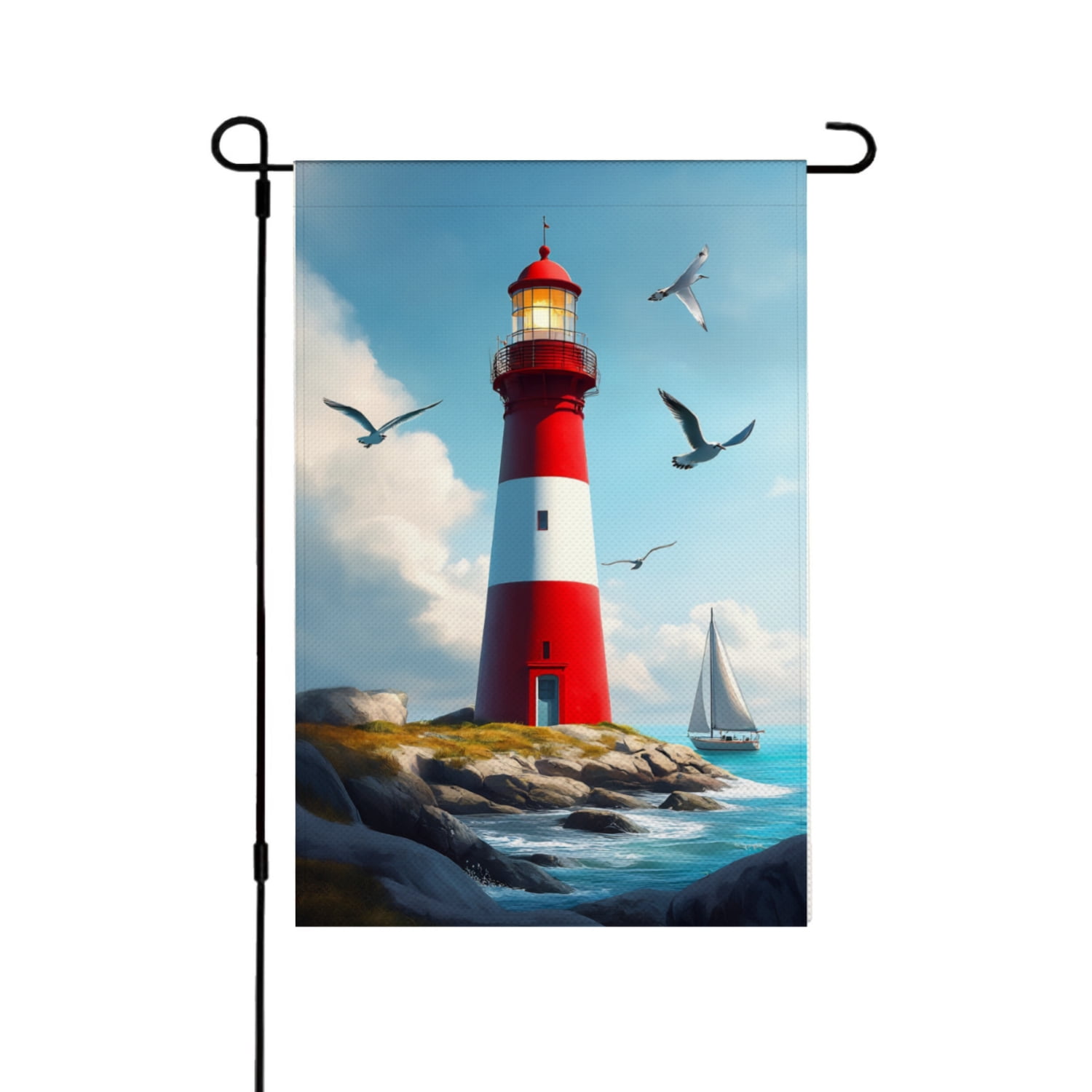 AMHNF Red and White Lighthouse Garden Flag for Spring Summer Home ...