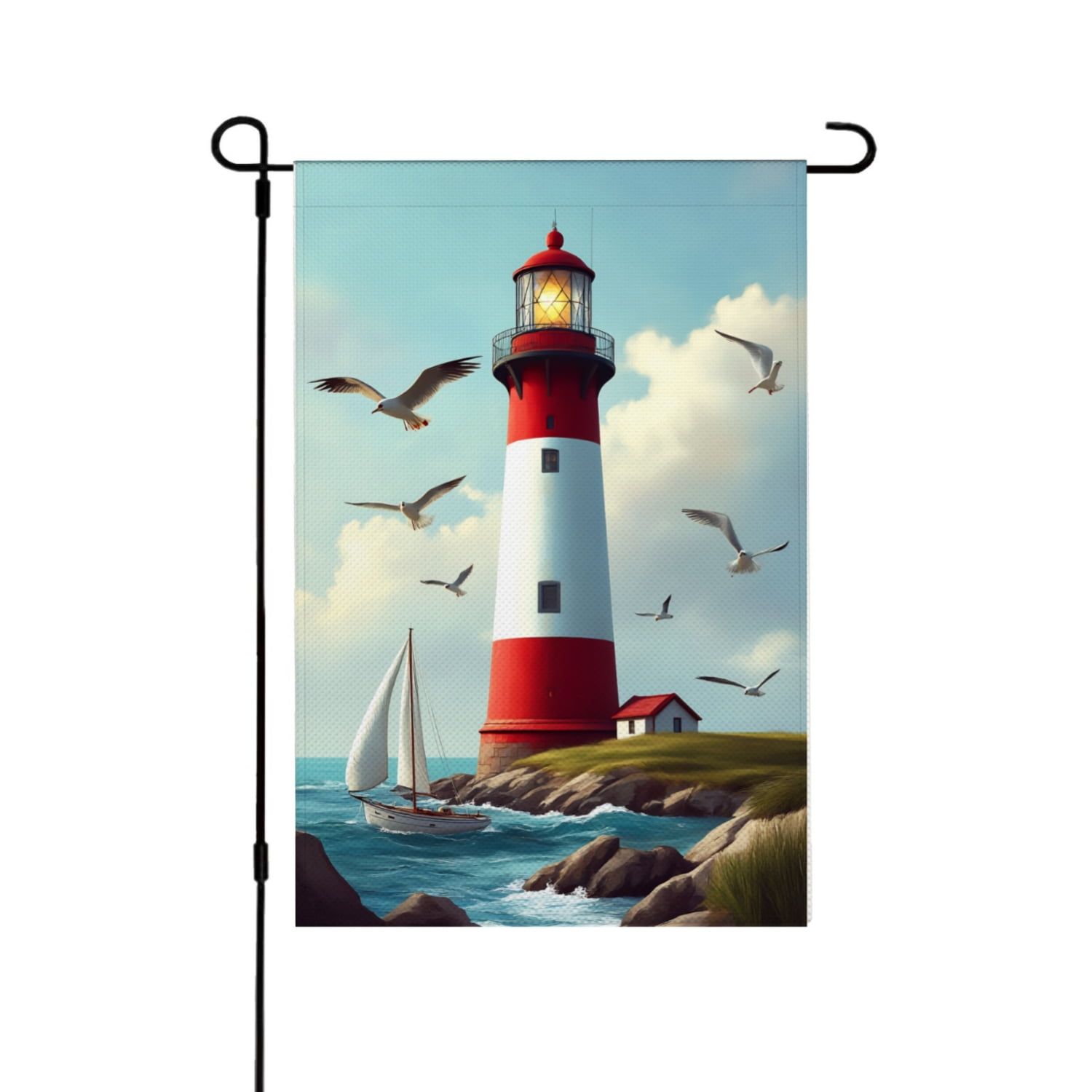 AMHNF Red and White Lighthouse Garden Flag for Spring Summer Home ...