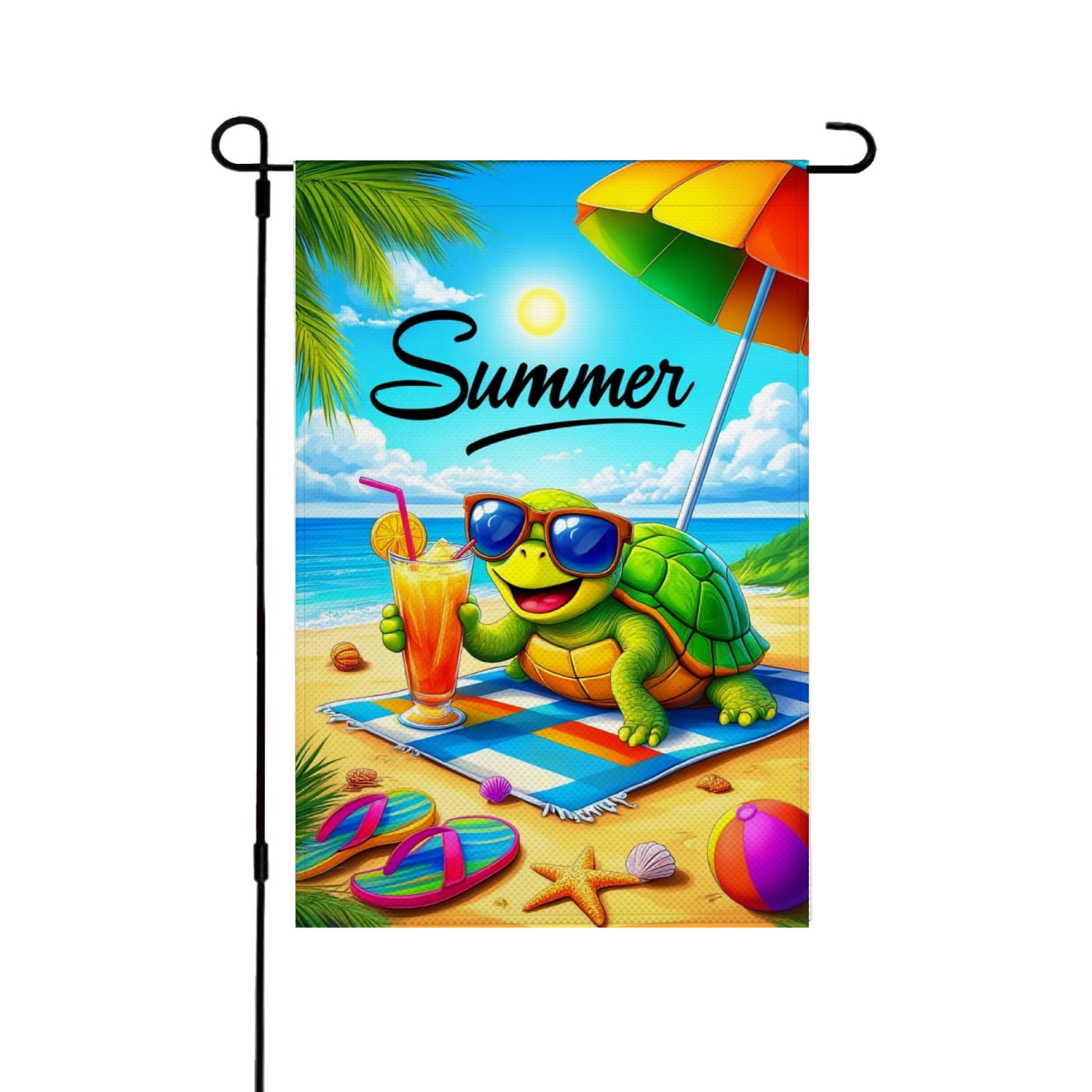 AMHNF Summer Turtle Beach Scene Linen Garden Flag for Spring Summer ...