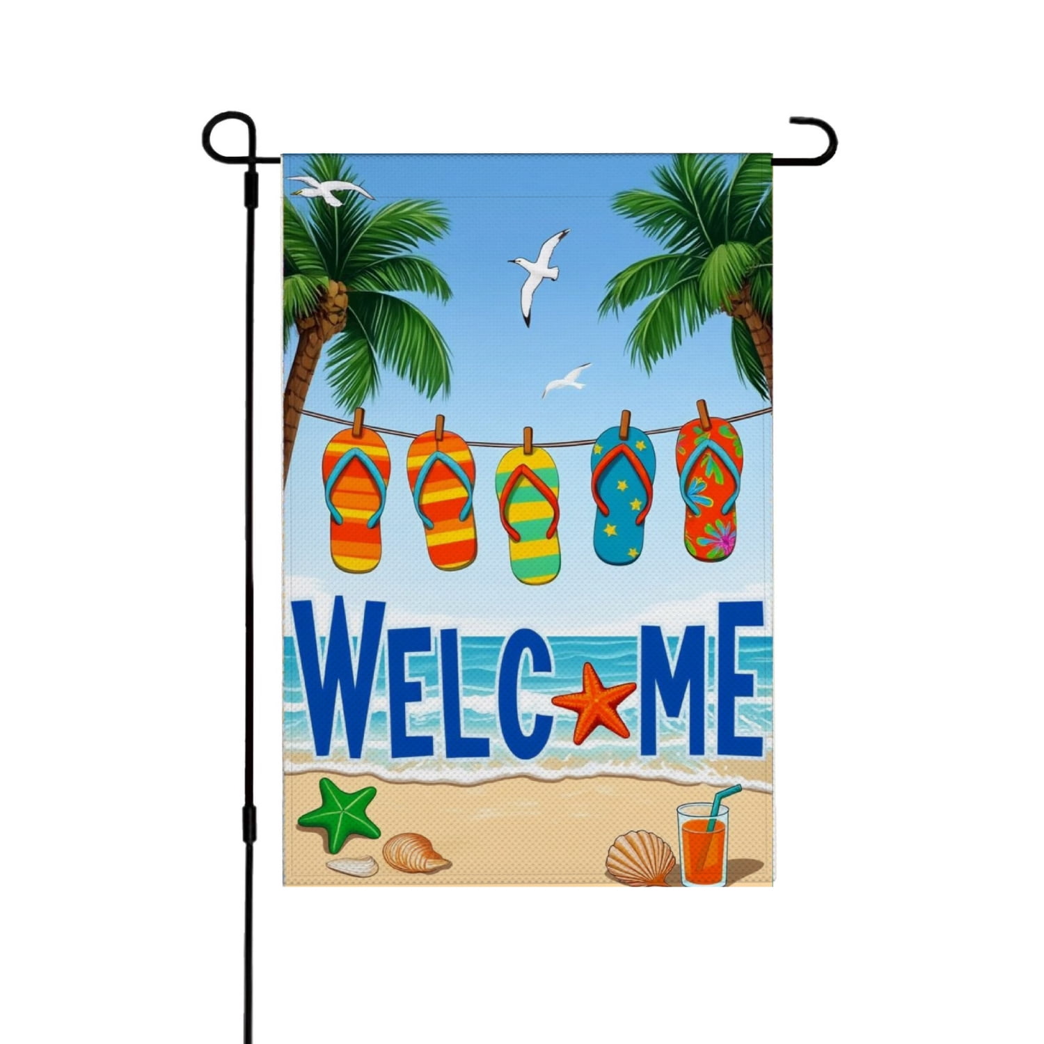 AMHNF Welcome Beach Theme Linen Garden Flag for Spring Summer Home ...